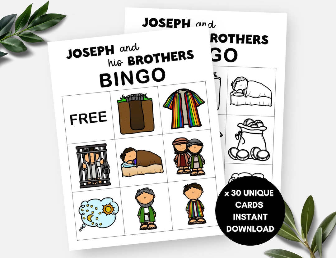 Joseph and His Brothers, 30 Bible Story Bingo Cards, Printable Sunday ...