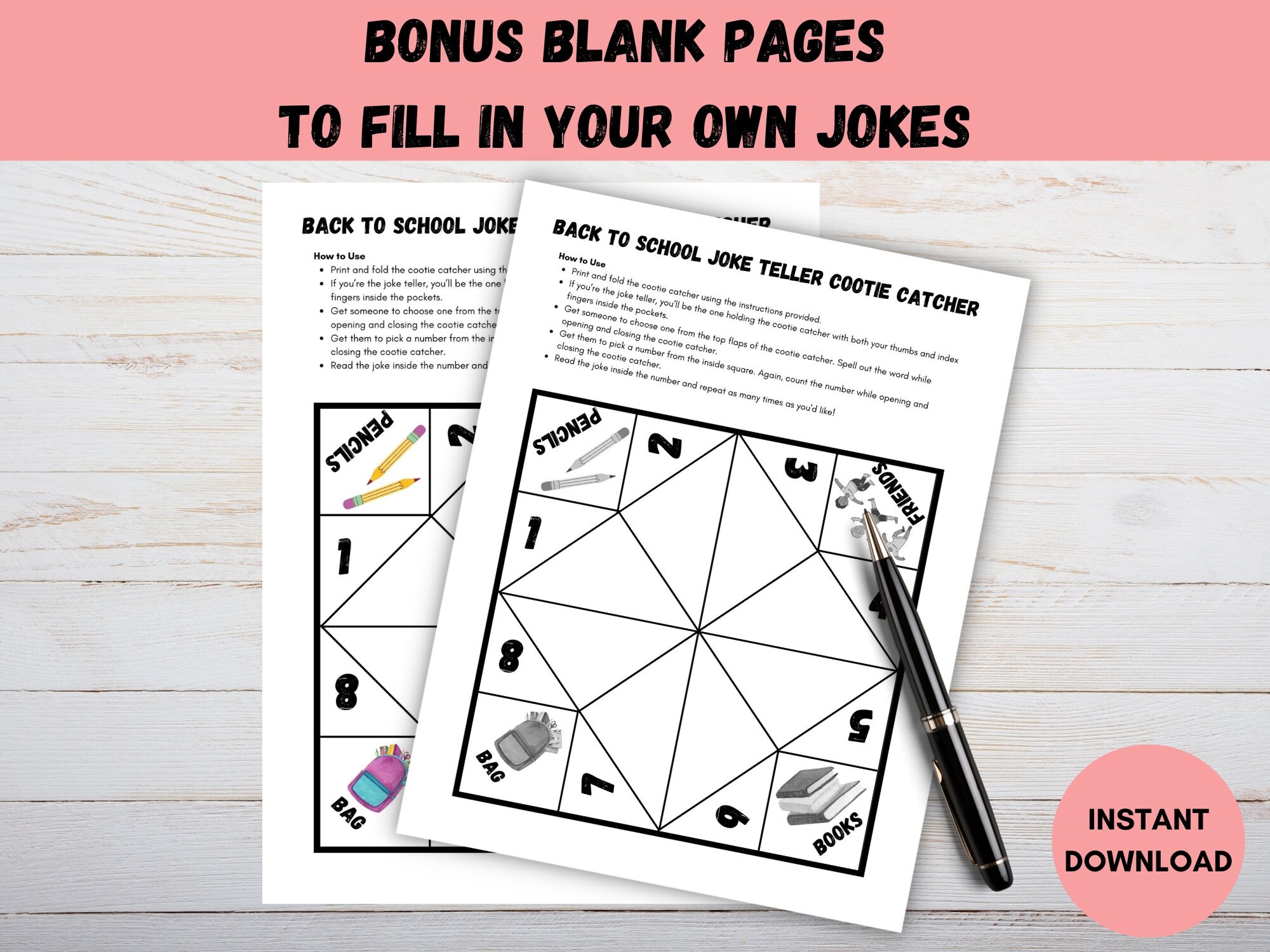 Back to School Joke Teller, Cootie Catcher Template, Printable Cootie ...