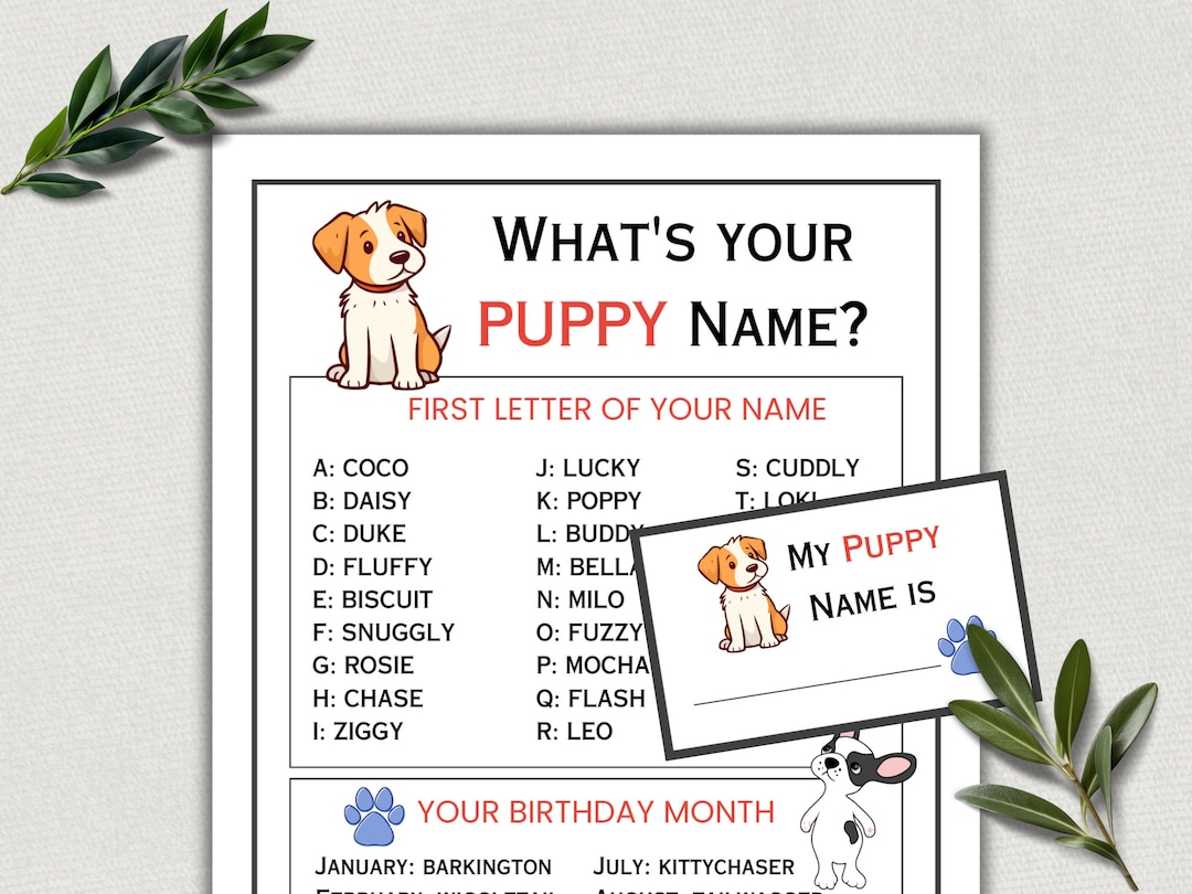 Whats Your Puppy Name, Name Sign & Tags, Dog Birthday Party Game ...