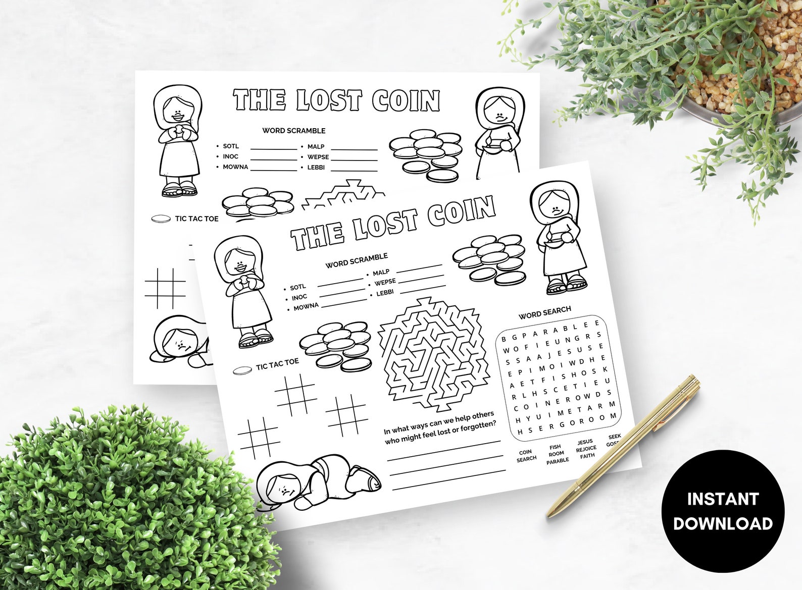 Parable of the Lost Coin, Printable Bible Activity Placemat, Sunday ...