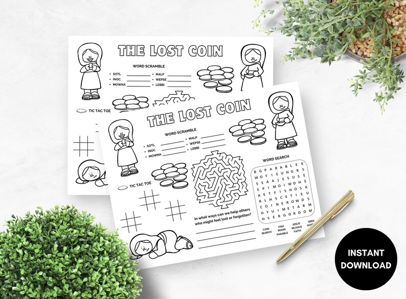 Parable of the Lost Coin, Printable Bible Activity Placemat, Sunday ...