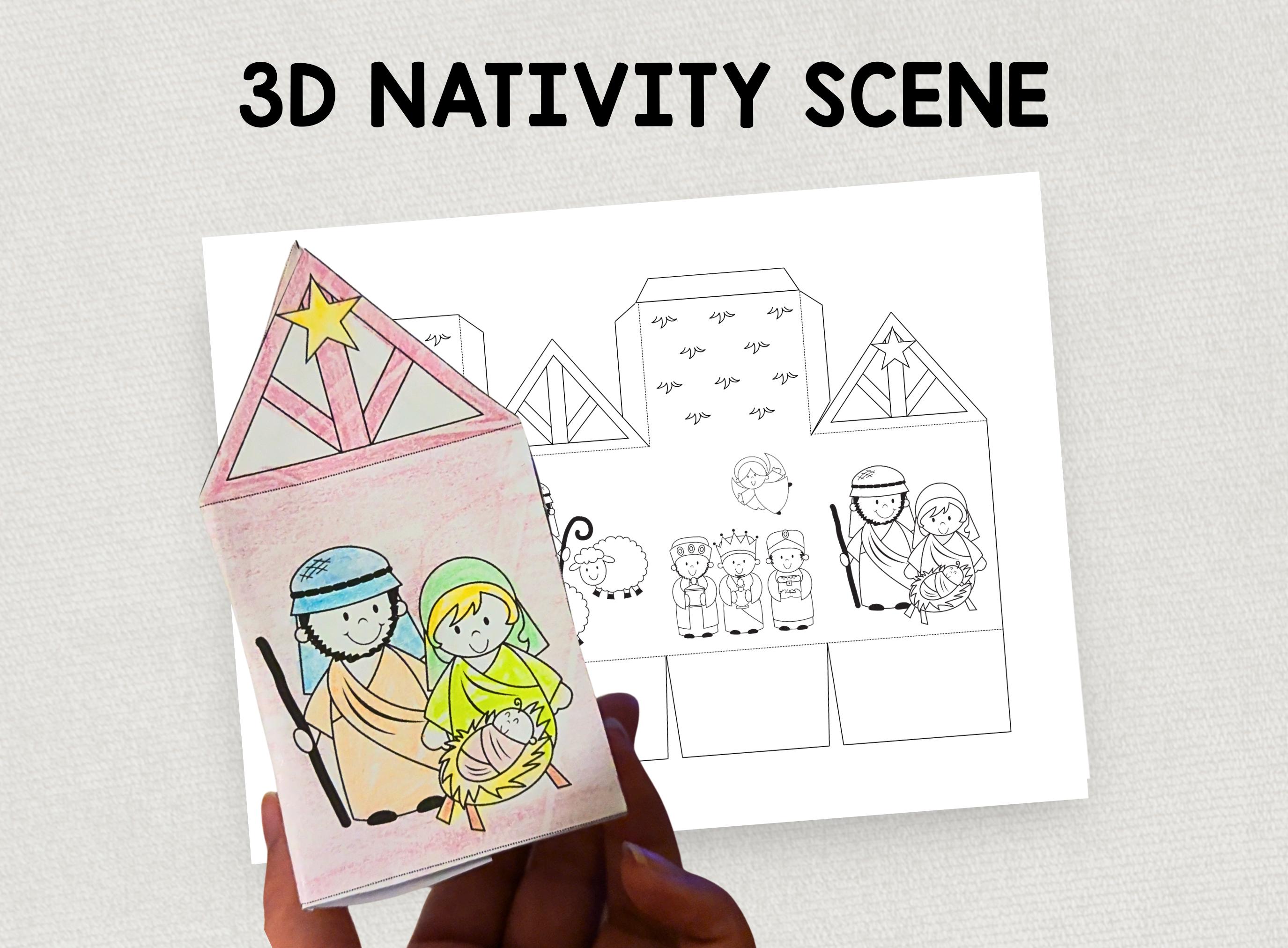 Birth of Jesus 3D Printable Stable Craft, Nativity Scene Sunday School ...