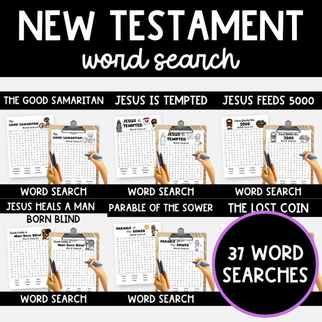 New Testament Bible Word Search Bundle, Bible Stories Quiet Activity ...
