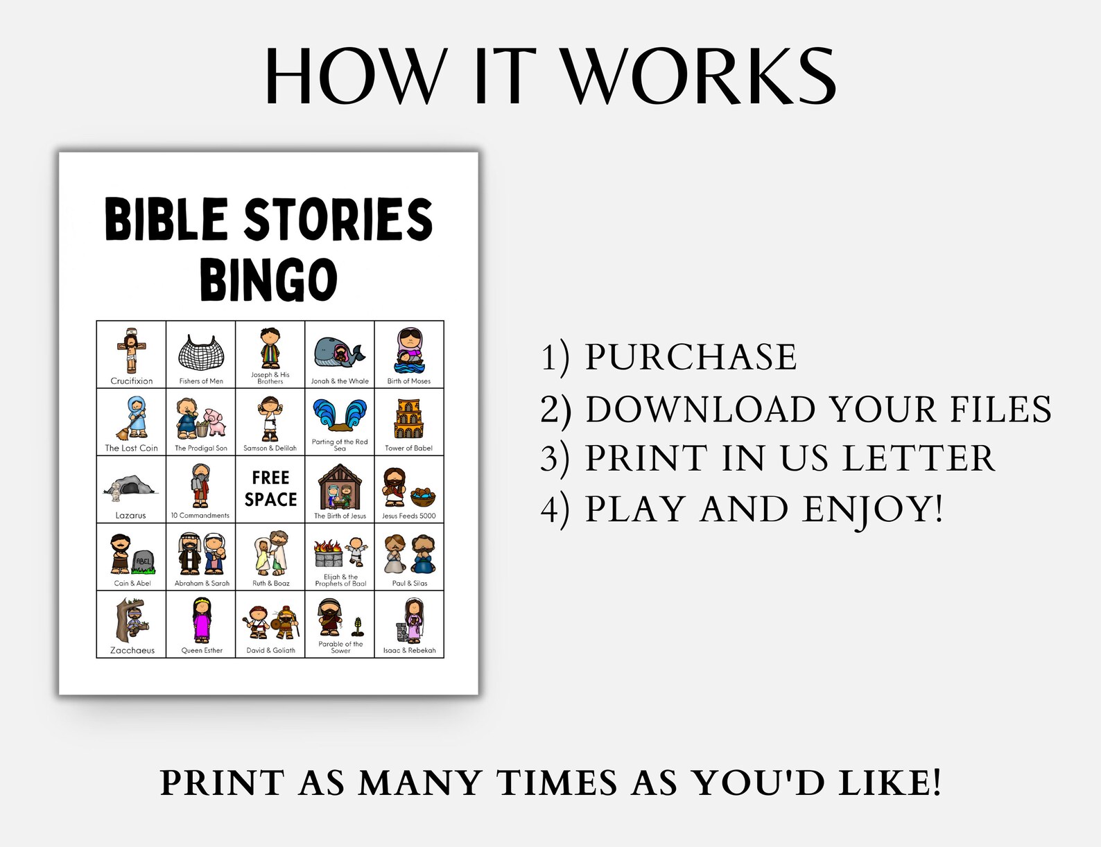 Bible Bingo, 50 Bible Stories Bingo Cards, Printable Sunday School ...