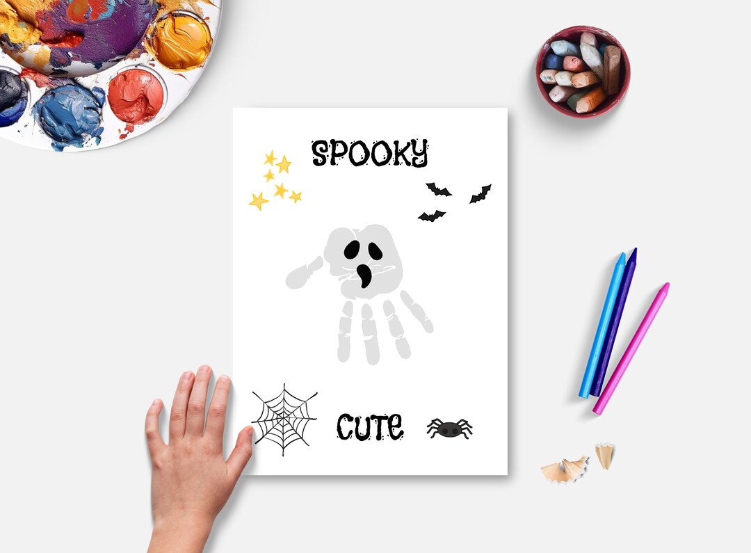 Halloween Handprint Art, Ghost Printable Baby Handprint Craft, Toddler ...