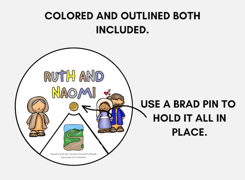 Ruth and Boaz, Ruth and Naomi, Printable Bible Coloring Wheel, Sunday ...