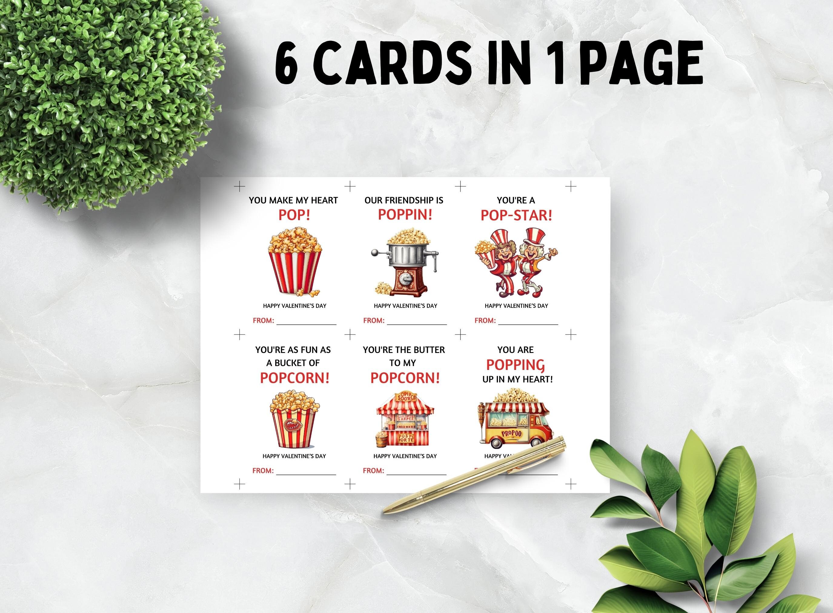 Printable Popcorn Valentine's Day Cards, School Valentine Gift Tags ...