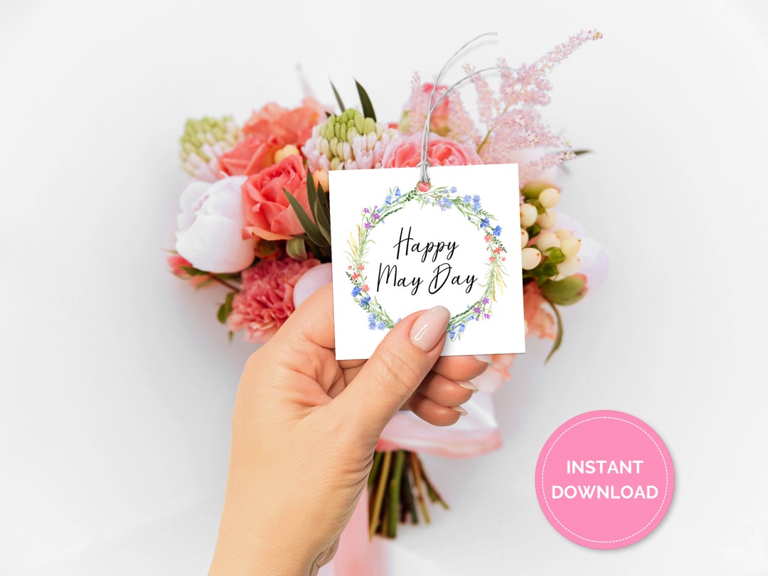 Happy May Day Printable Tags, Square May Day Tags, Wildflower, May Day ...