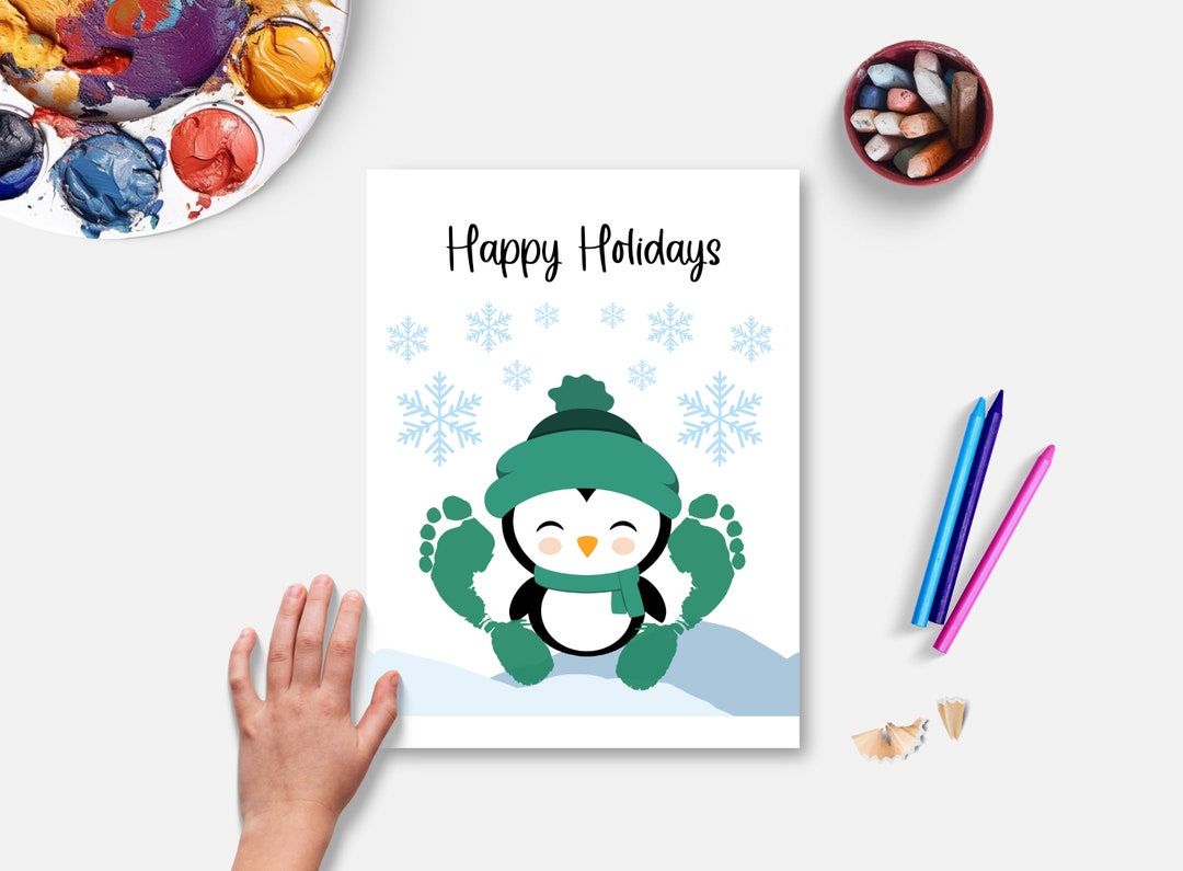 Penguin Footprint Art, Printable Christmas Handprint Craft, Winter ...