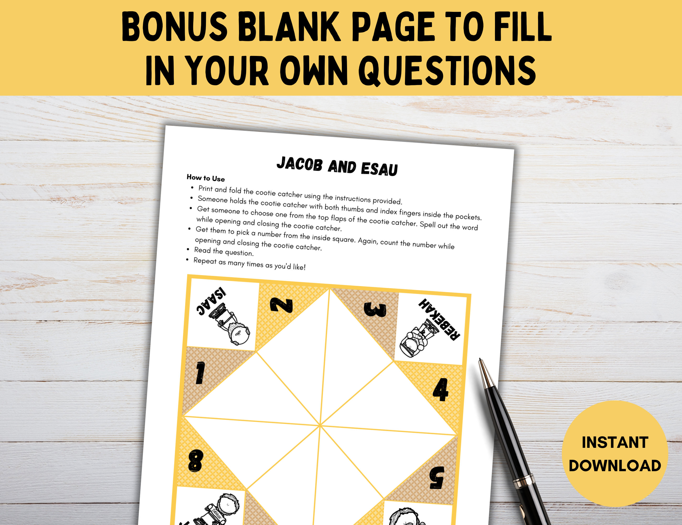 Jacob and Esau, Printable Cootie Catcher, Sunday School Craft, Kids ...