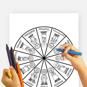 Jesus and His 12 Apostles, Printable Bible Coloring Wheel, the Twelve ...