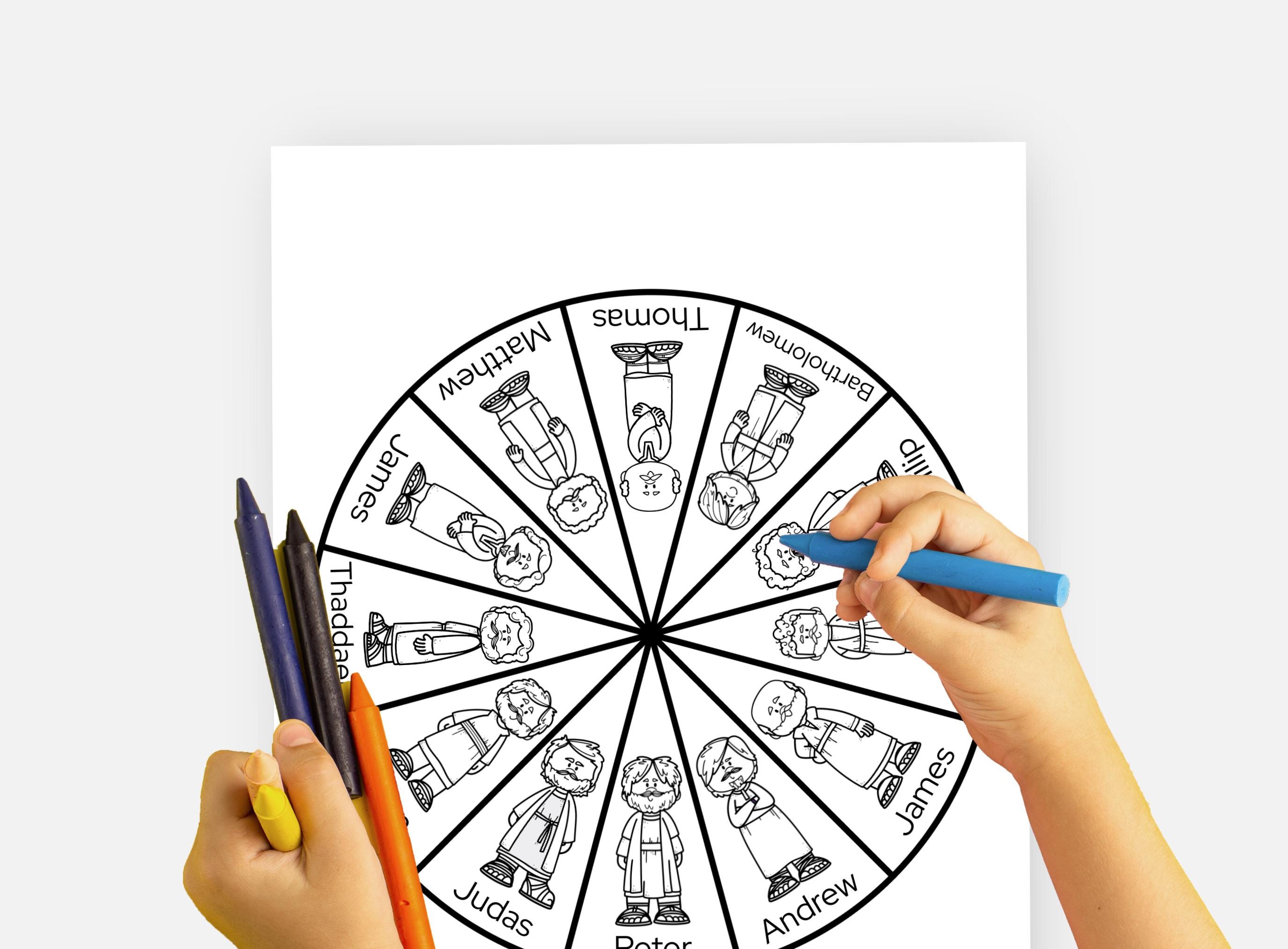 Jesus and His 12 Apostles, Printable Bible Coloring Wheel, the Twelve ...