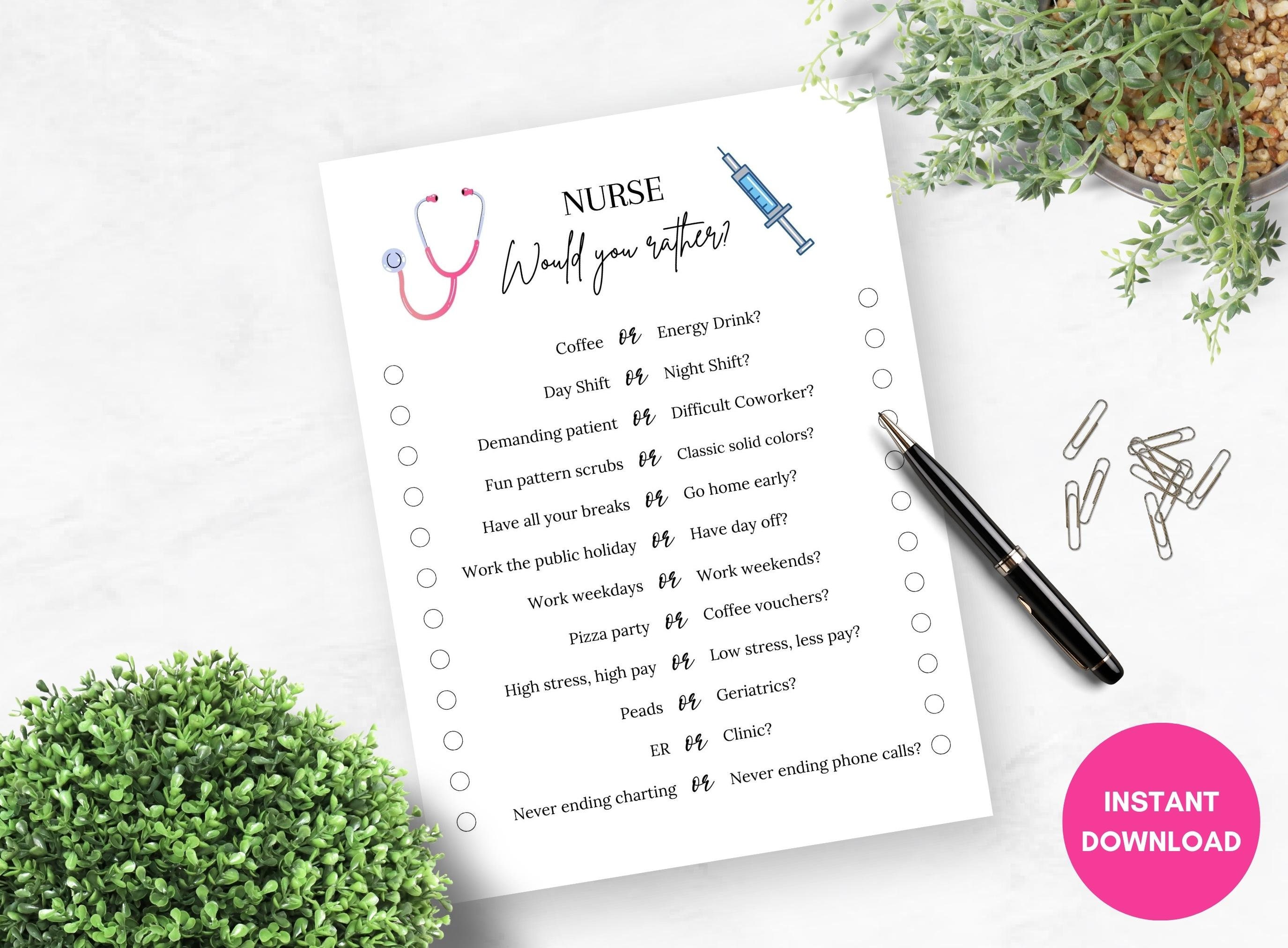 Printable Nurse Would You Rather Game, This or That, Nursing Graduation ...