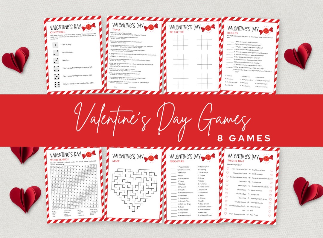 Valentines Day Games, Printable V Day Game Bundle for Kids and Adults ...