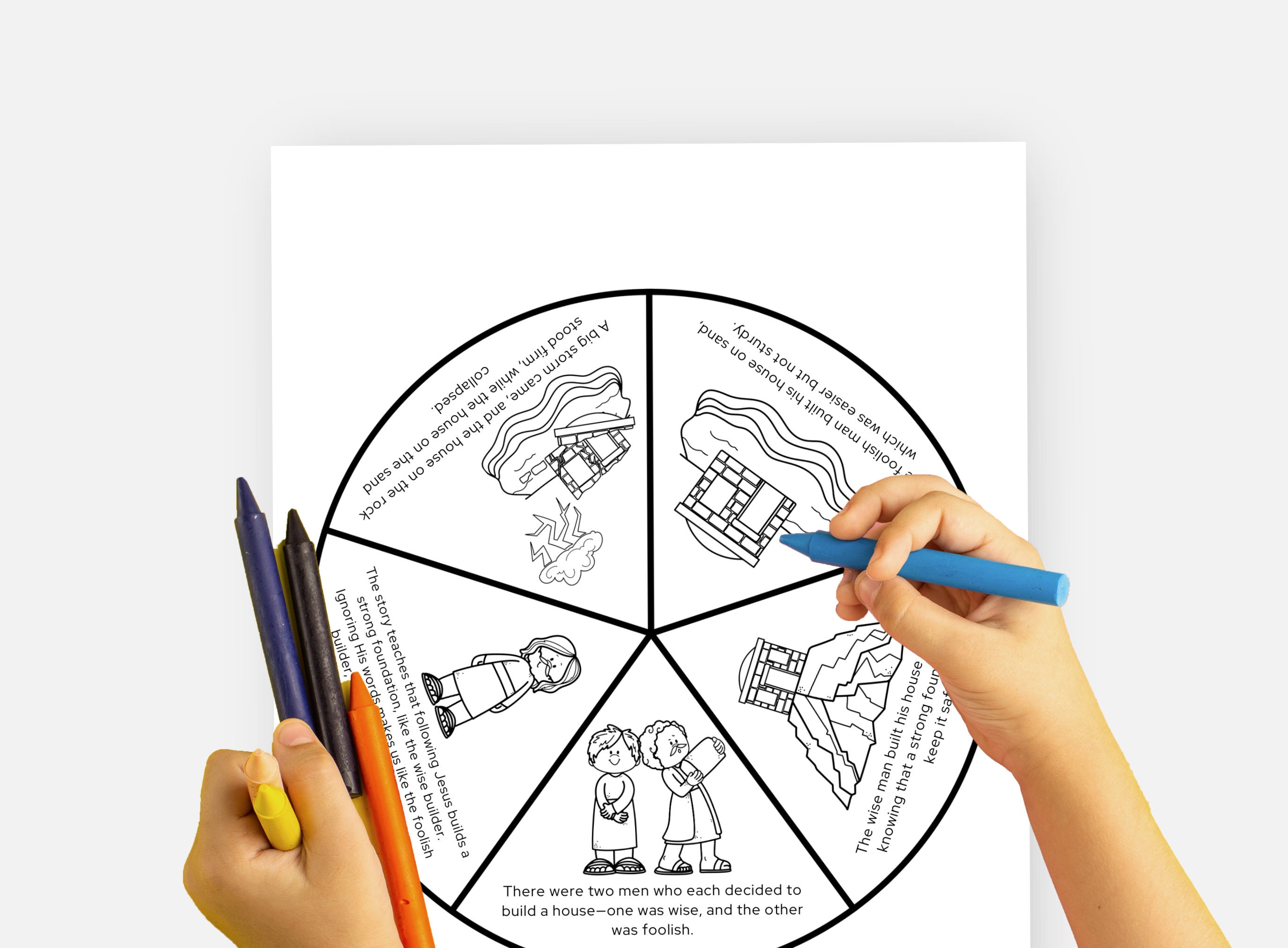 Parable of the Wise and Foolish Builders, Printable Bible Coloring ...