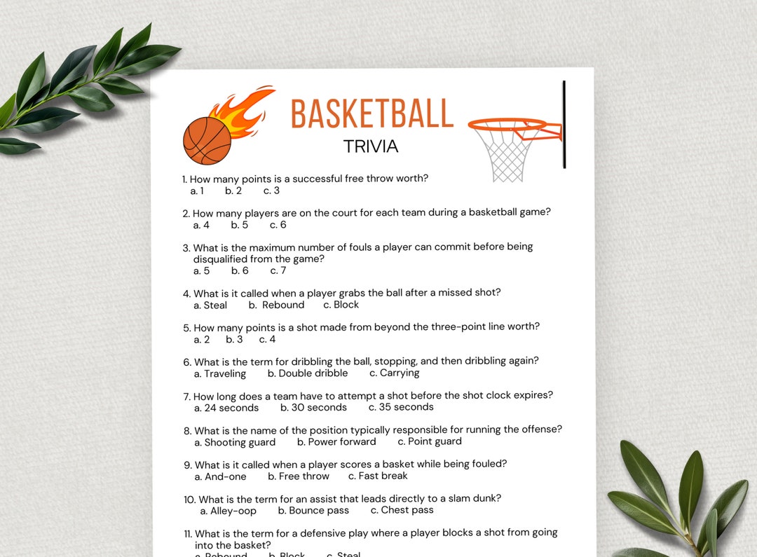 Basketball Trivia, Fun Printable Basketball Party Game, Sports Theme ...