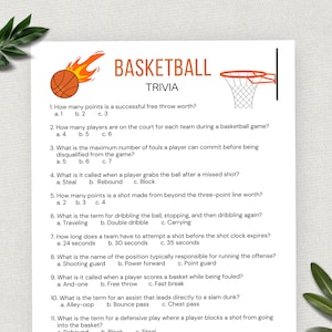 Basketball Trivia, Fun Printable Basketball Party Game, Sports Theme ...