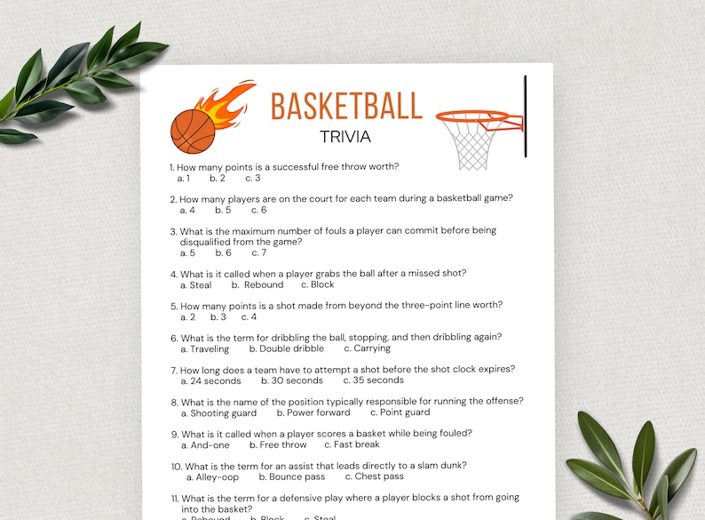 Basketball Trivia, Fun Printable Basketball Party Game, Sports Theme ...