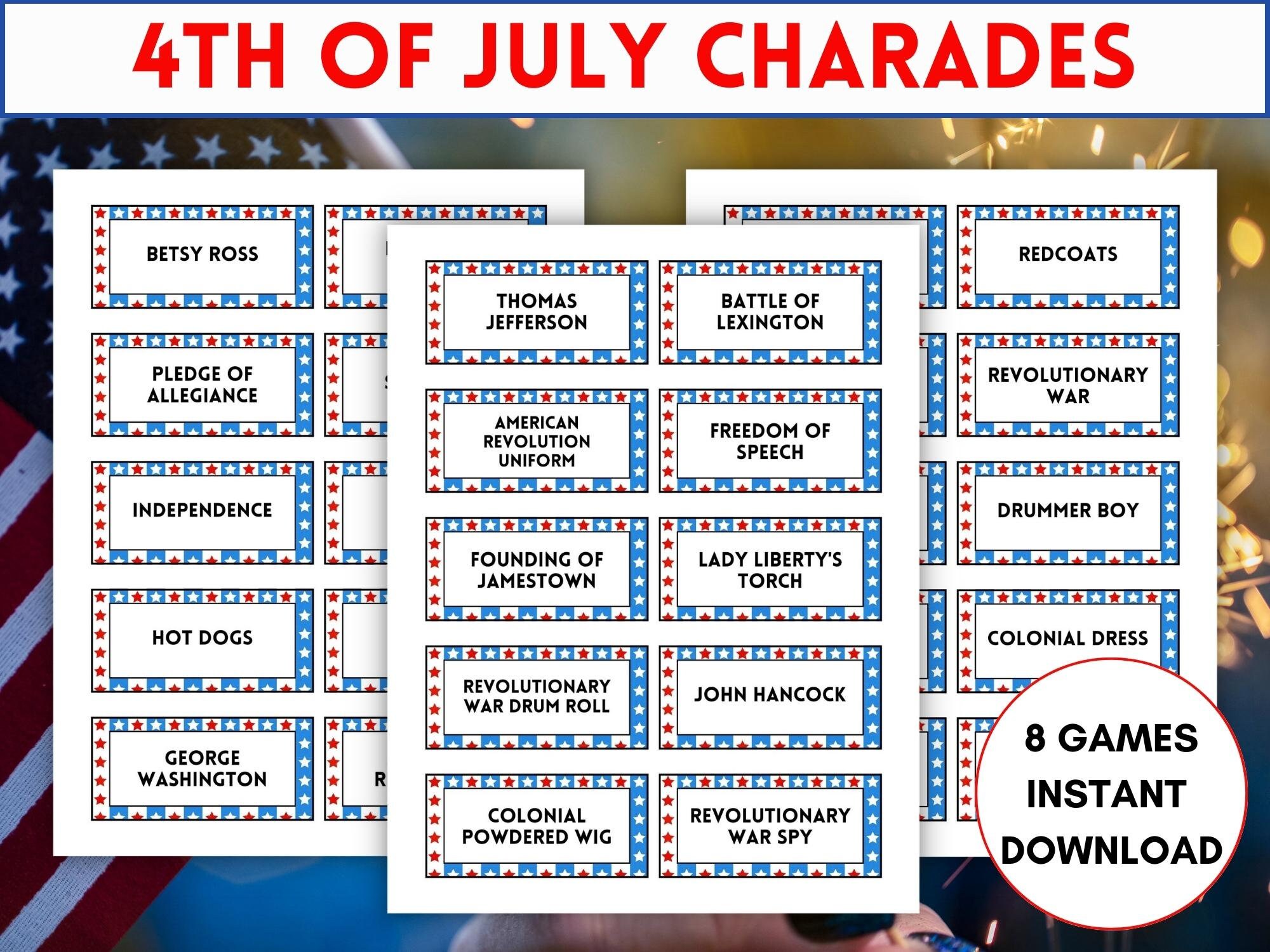 4th of July Charades 4th of July Games Fourth of July Games - Etsy