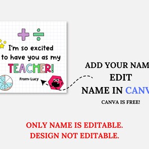 Back to School, Math Teacher Gift Tag From Student, Printable First Day ...