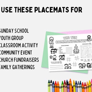 10 Commandments, Printable Bible Activity Placemat, Sunday School, Kids ...