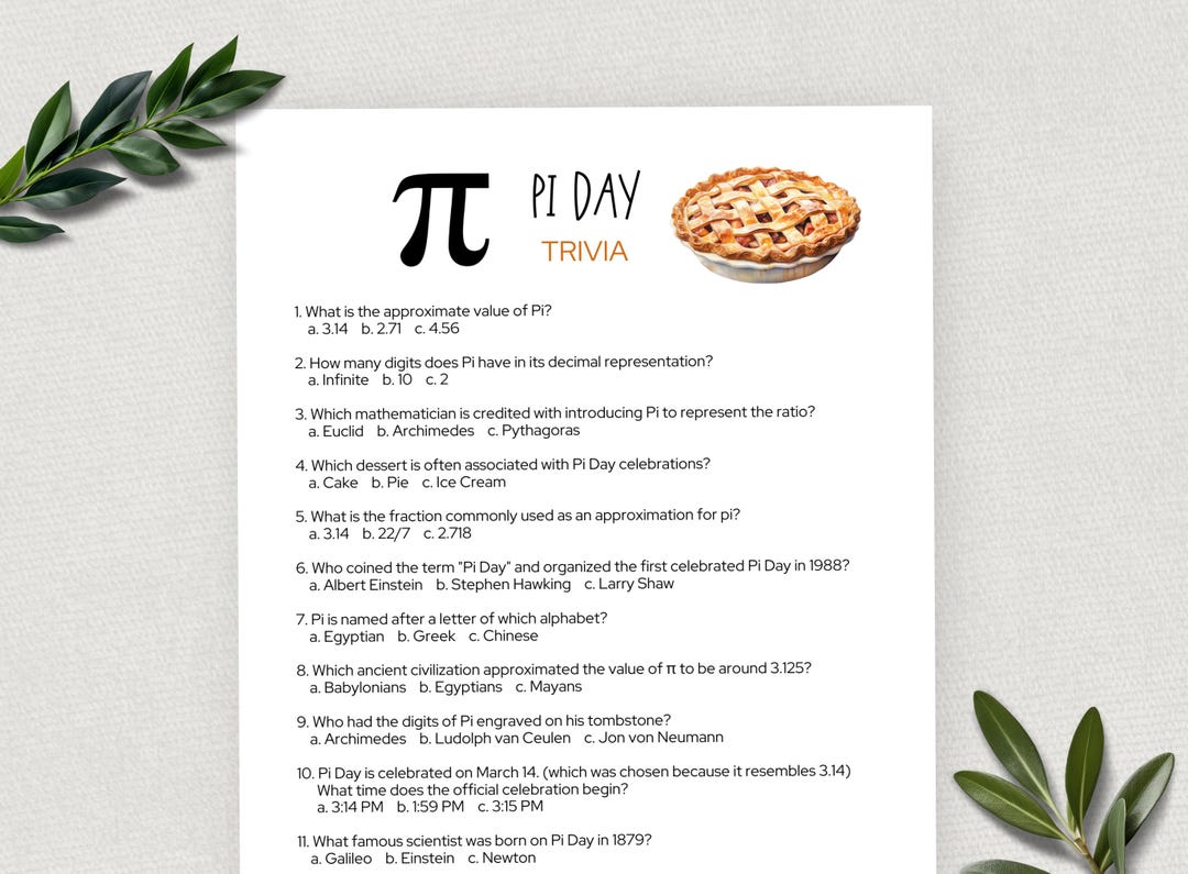 Pi Day Trivia, Pi Day Game, Fun Pi Day Activity for Kids and Adults, Pi ...