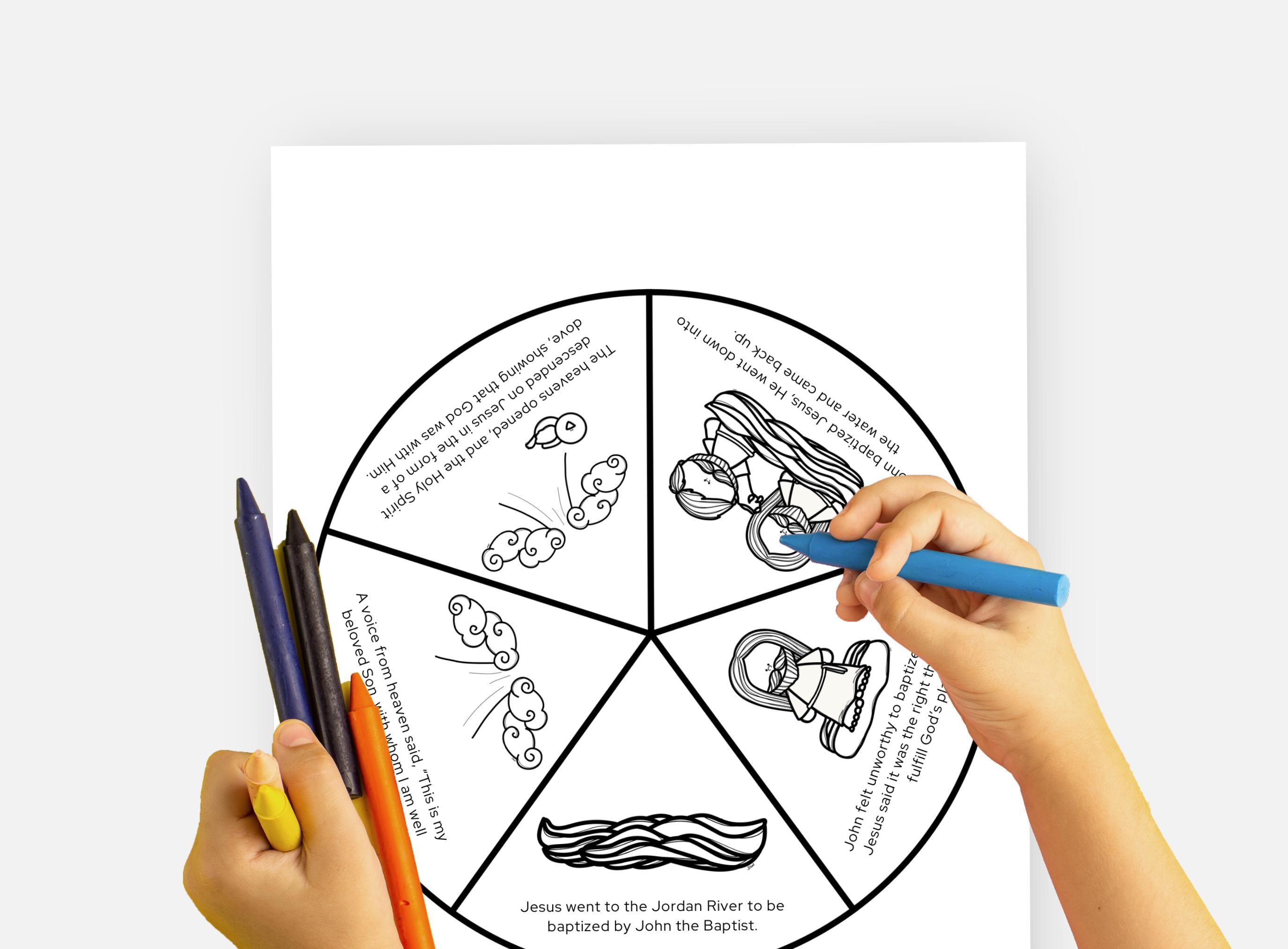 Baptism of Jesus, Printable Bible Coloring Wheel, Life of Jesus Sunday ...
