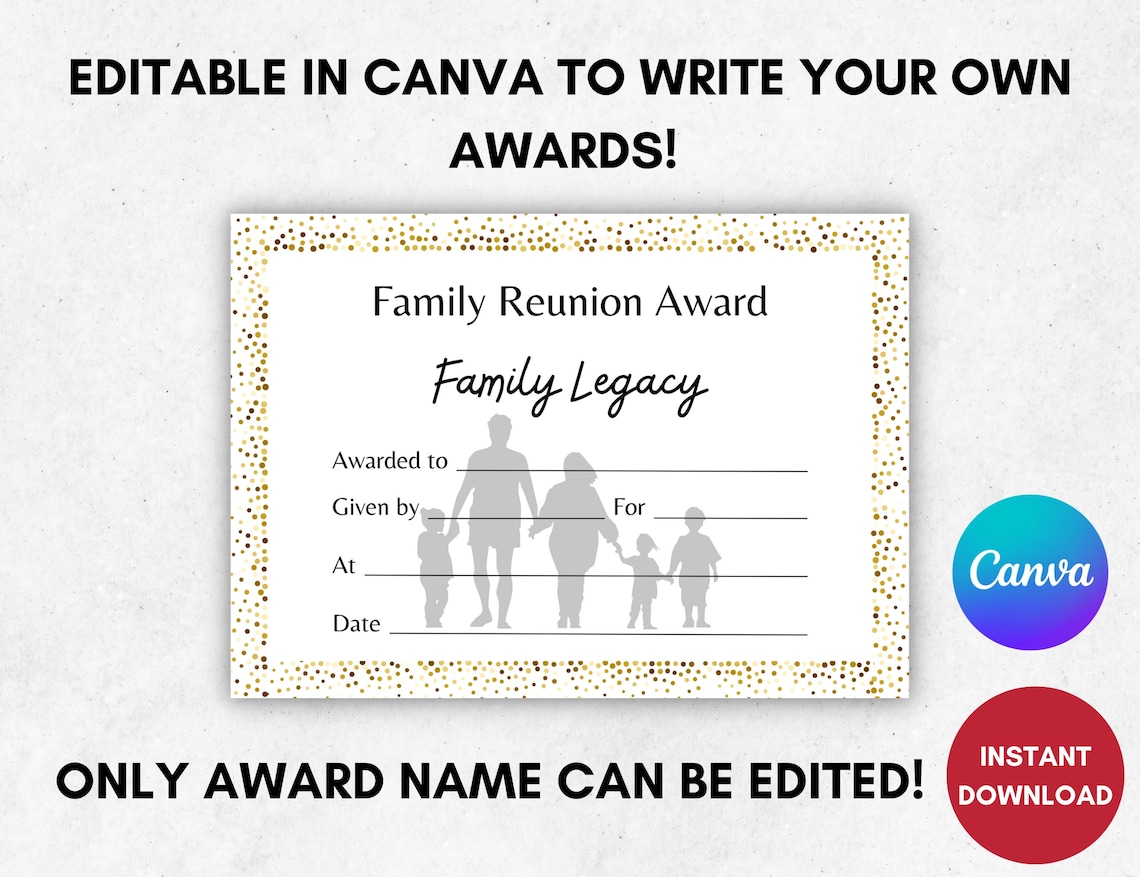Family Reunion Awards Printable Bundle-60 Awards Editable - Etsy Australia