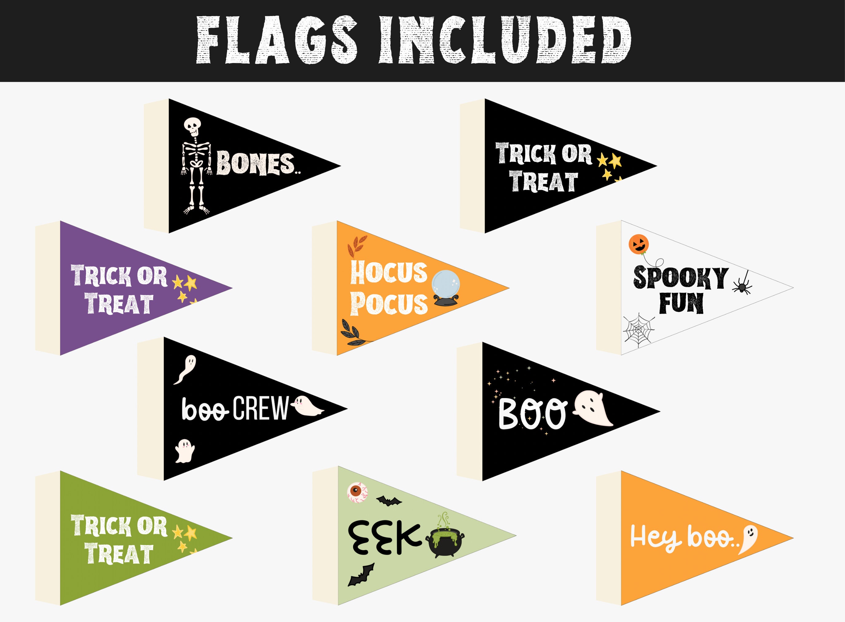 Halloween Pennant Flags, Printable DIY Trick or Treat Flags, Halloween ...