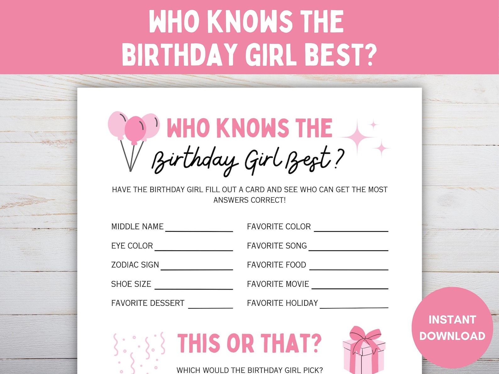 Who Knows the Birthday Girl Best, How Well Do You Know Her, Pink ...