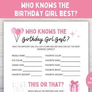Who Knows the Birthday Girl Best, How Well Do You Know Her, Pink ...