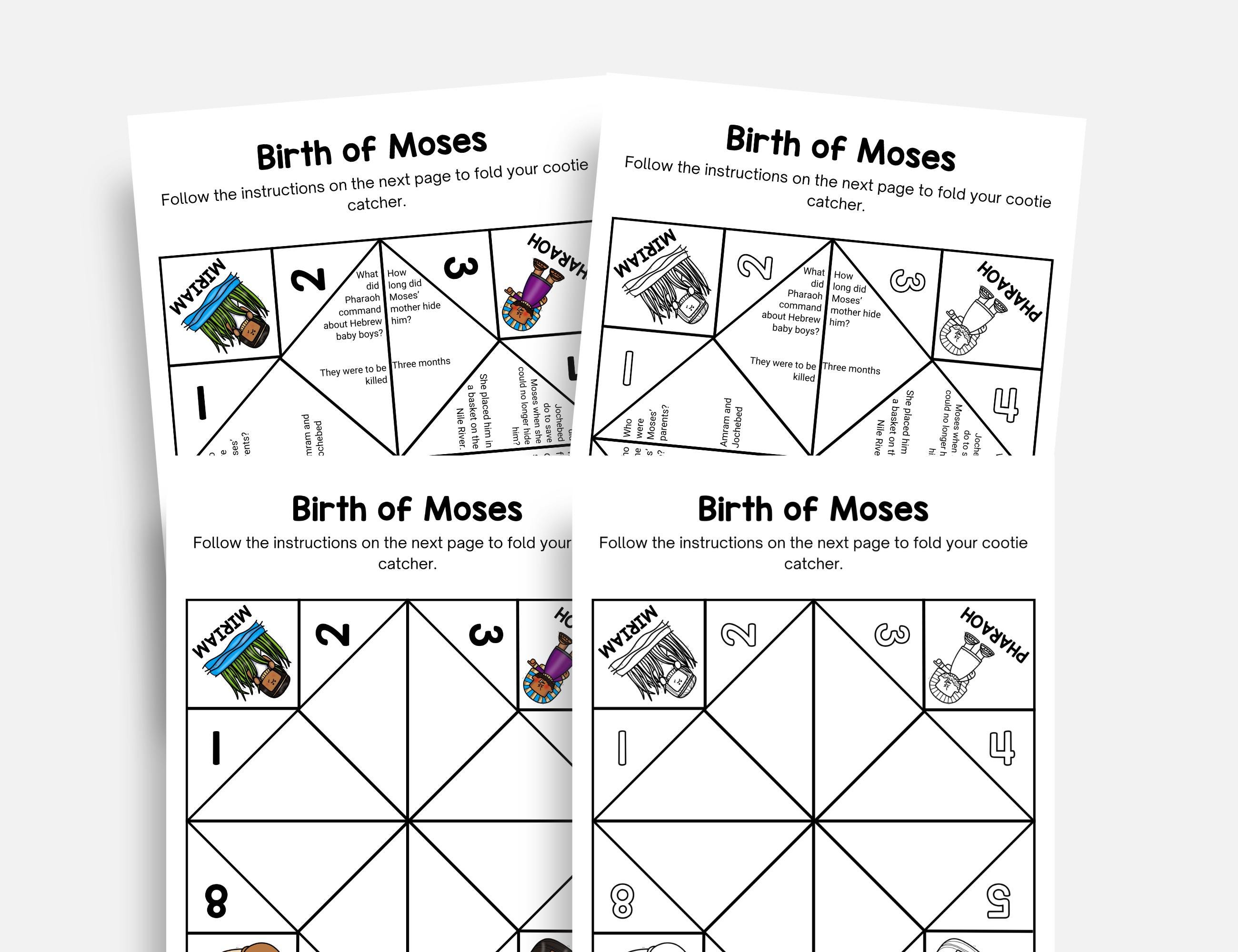 Birth of Moses, Printable Bible Story Cootie Catcher, Easy Sunday ...