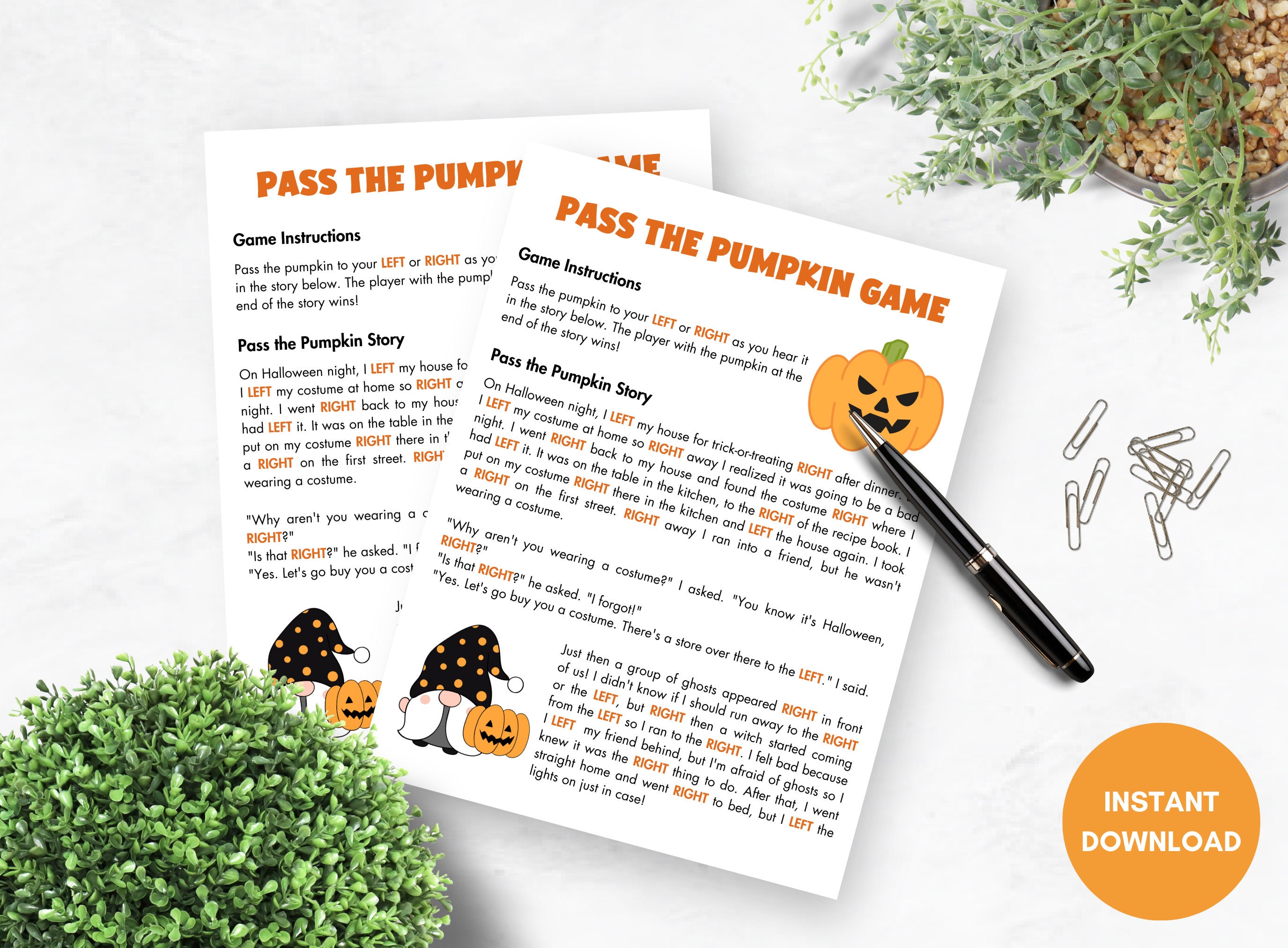 Pass the Pumpkin Game, Printable Halloween Left Right Game, Pass the ...