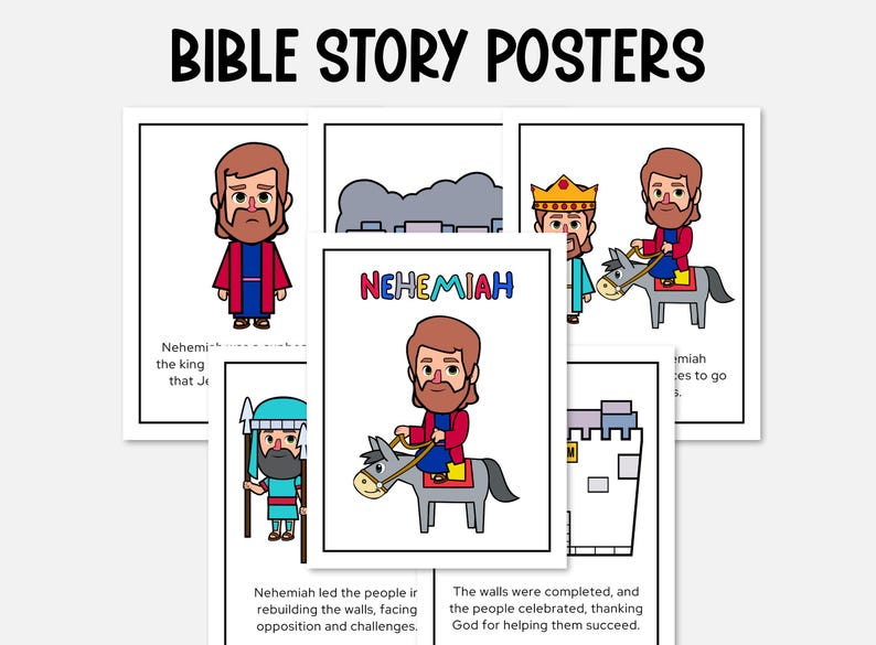 Nehemiah Bible Lesson Teaching Posters, Printable Sunday School ...