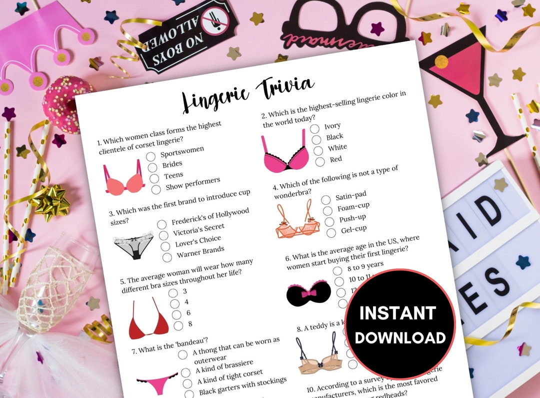 Lingerie Trivia Game, Ladies Night Games, Lingerie/bridal Shower ...