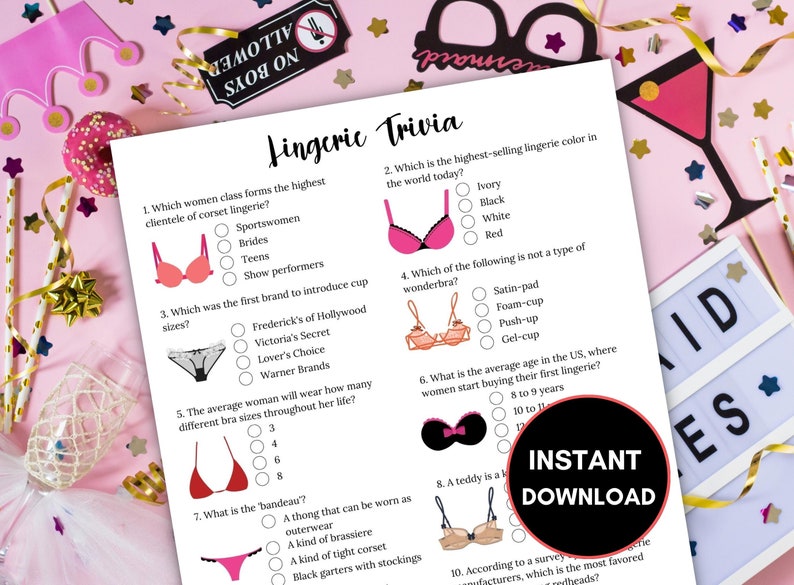 Lingerie Trivia Game Lingerie Games Lingerie Shower Lingerie Party