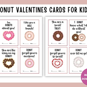 Donut Valentines Day Cards, Printable Kids Classroom Valentines ...