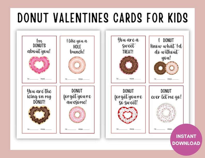 Donut Valentines Day Cards Printable Donut Valentine - Etsy