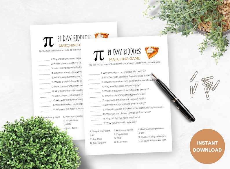 Pi Day Riddles Matching Game, Fun Pi Day Activity for Kids and Adults ...