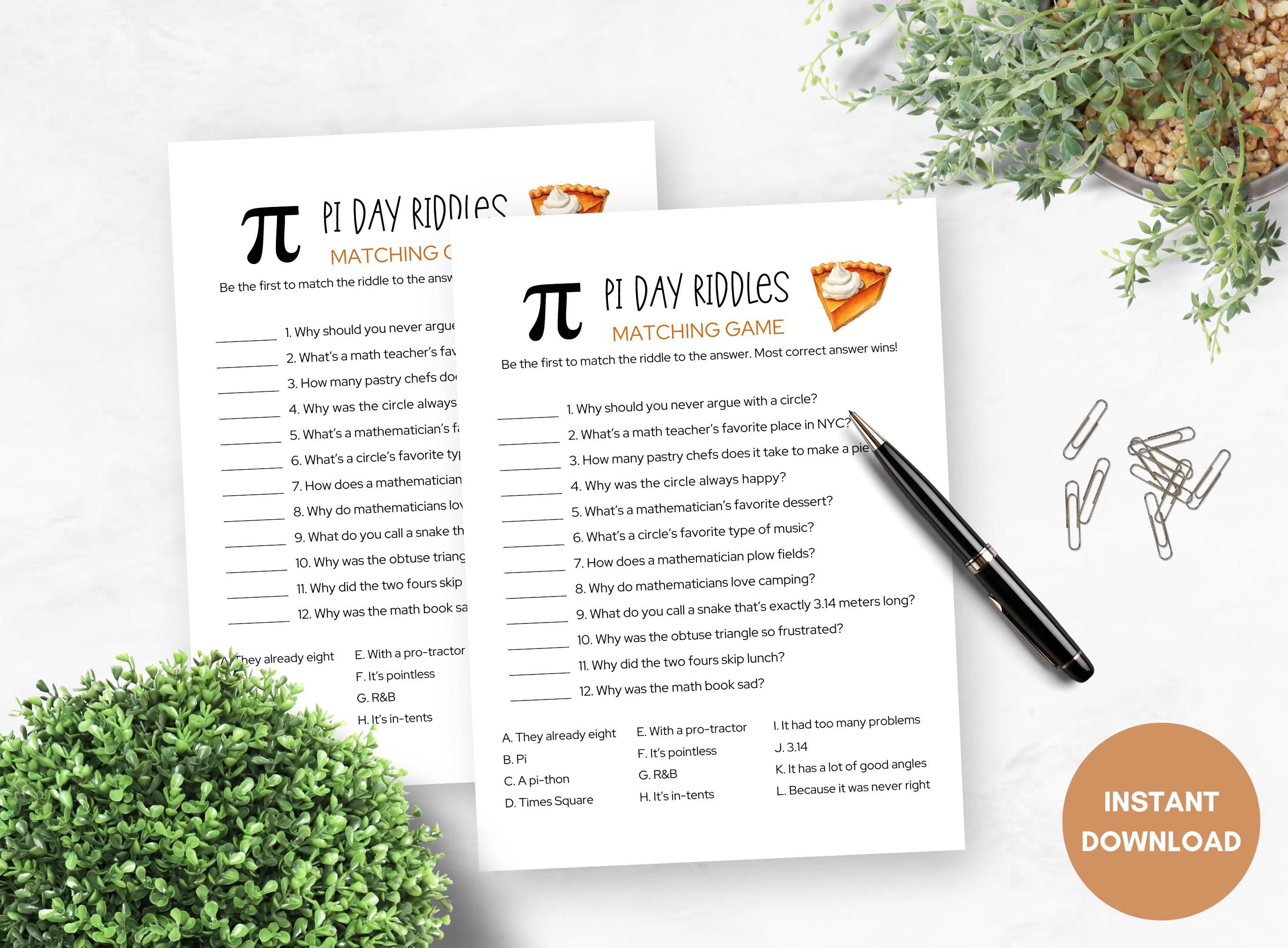 Pi Day Riddles Matching Game, Fun Pi Day Activity for Kids and Adults ...