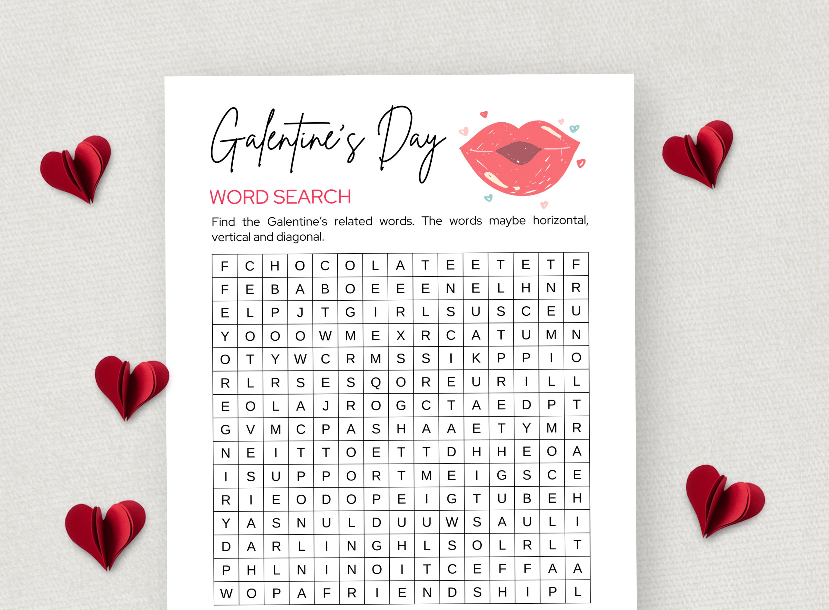 Galentines Word Search, Printable Valentines Word Game, Girls Night ...