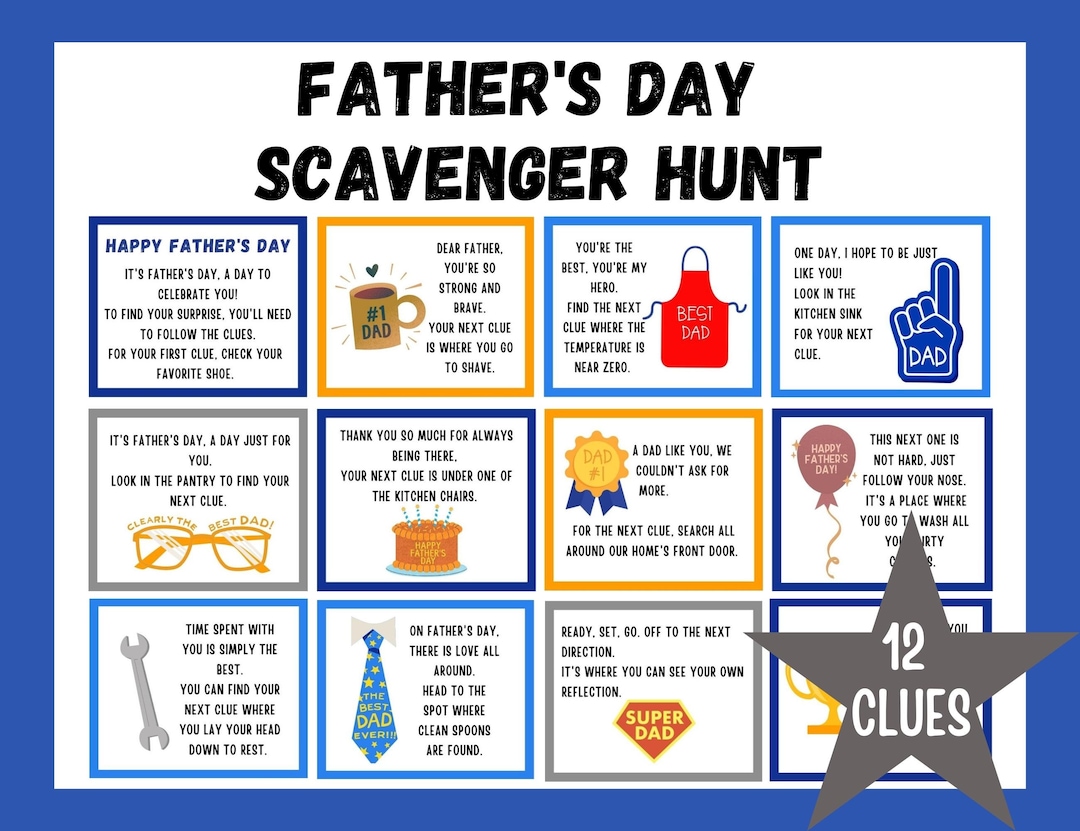 Fathers Day Scavenger Hunt, Fathers Day Treasure Hunt, Scavenger Hunt ...