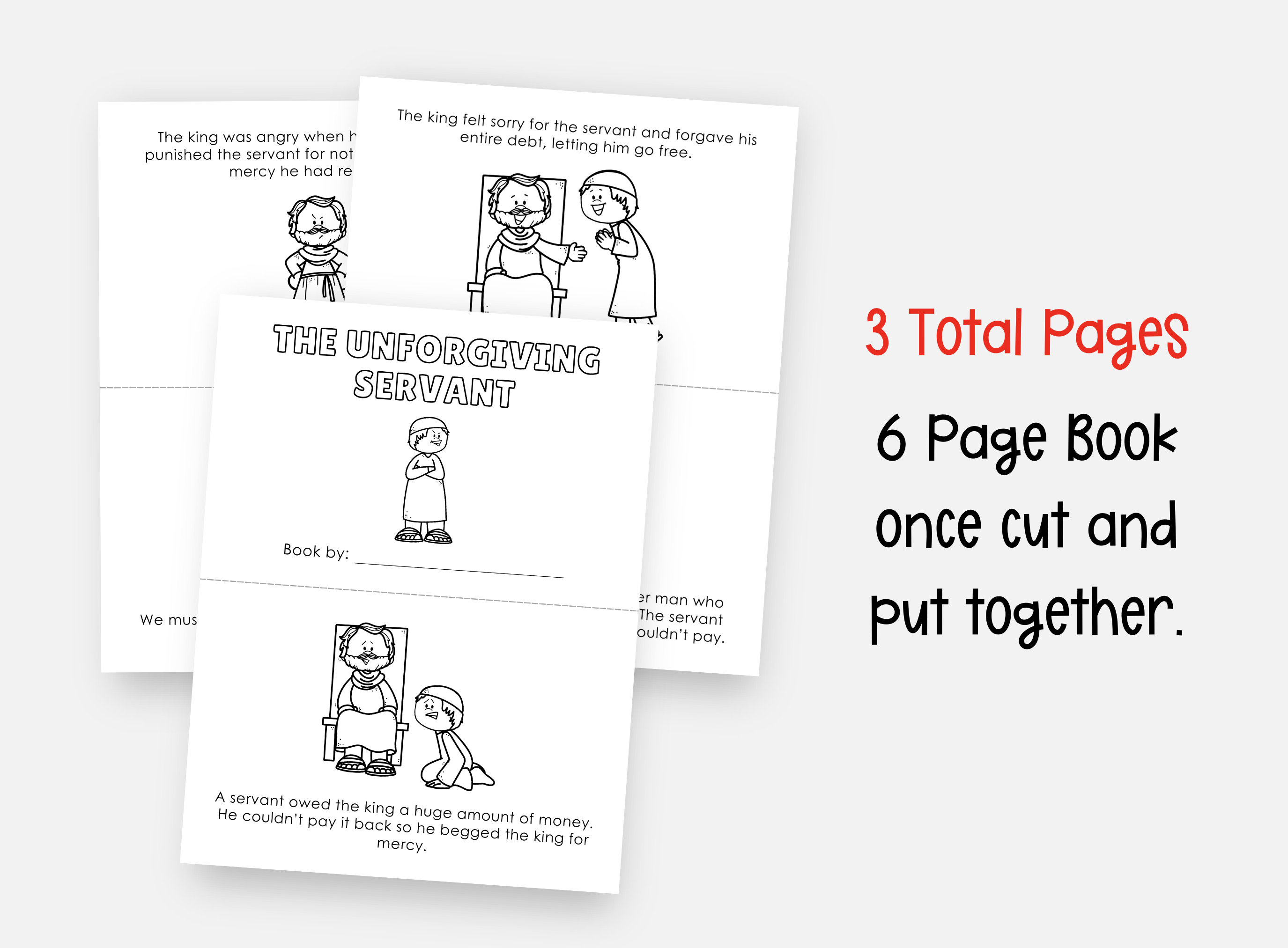Parable of the Unforgiving Servant, Printable Mini Bible Book, Sunday ...