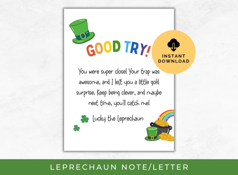 Printable Leprechaun Letter, Leprechaun Trap Note, St Patricks Day ...