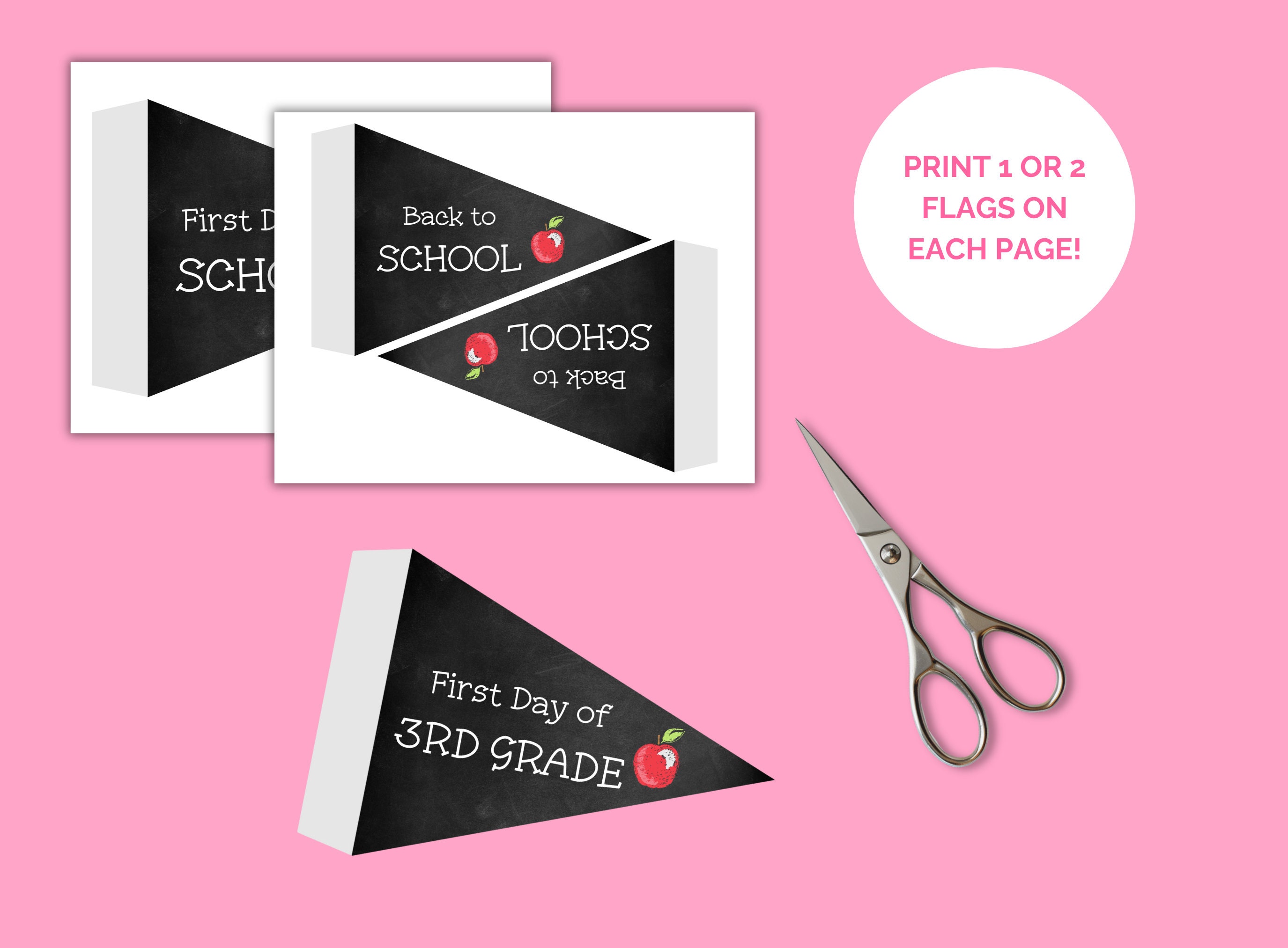 First Day of School Pennant Flags, Printable Back to School Flags, 1st ...