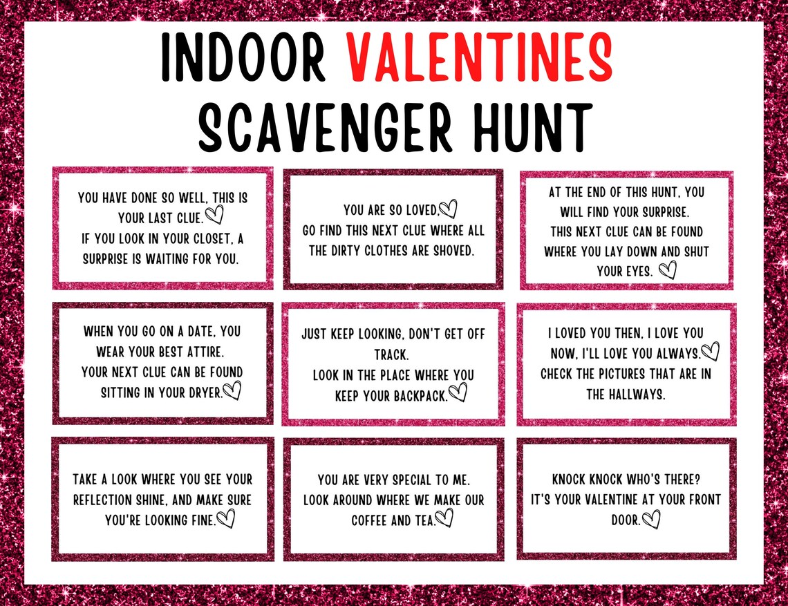 Valentines Scavenger Hunt Printable Game Valentines Treasure - Etsy