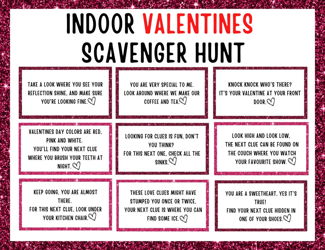 Valentines Scavenger Hunt Printable Game Valentines Treasure - Etsy