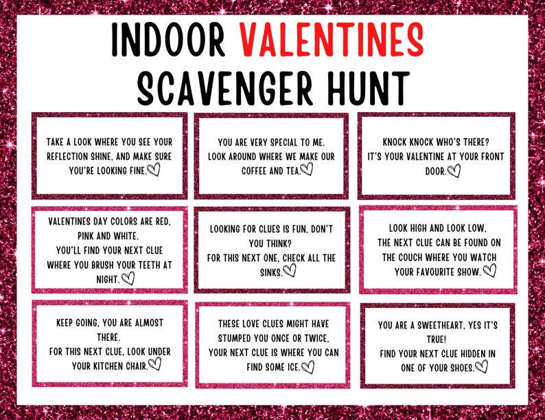Valentines Scavenger Hunt Printable Game, Valentines Treasure Hunt for ...