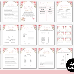 Pink Baby Shower Game Bundle, 40 Floral Baby Shower Games, Girl Baby ...