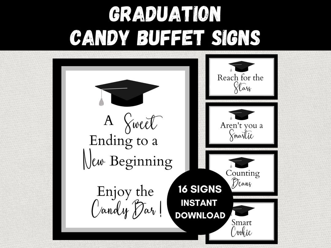 Graduation Candy Bar, Grad Party Favors, Black and Silver Candy Signs ...